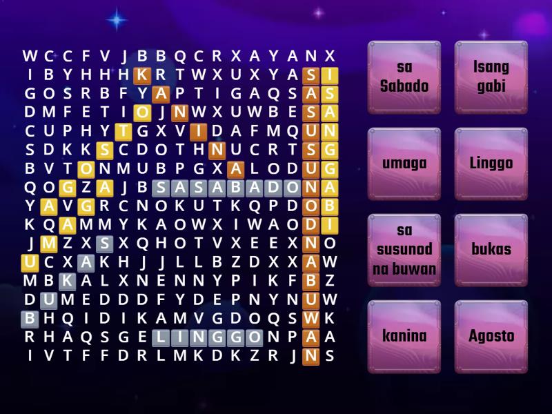 Pang-abay na Pamanahon - Wordsearch