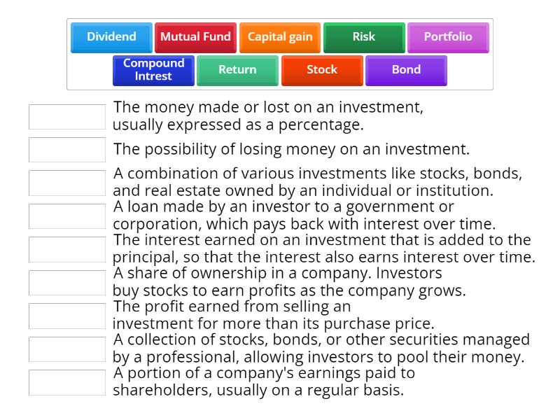 Investing Vocab - Match up