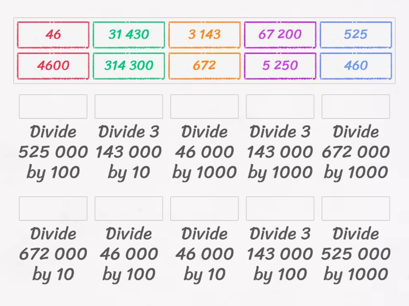 DIVIDE BY 10s, 100s, 1000s - Match up