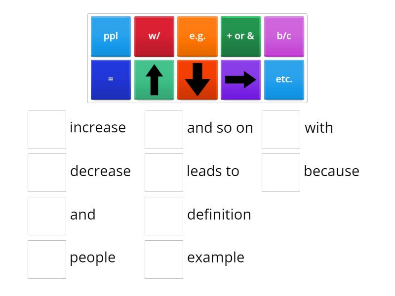 Note taking symbols & abbreviations - Match up