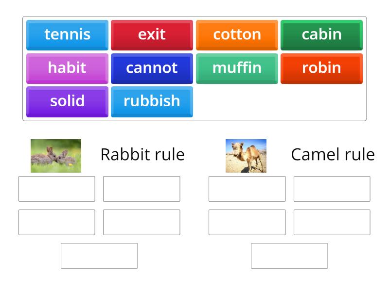 Camille word sort; rabbit and camel rules - Pengurutan grup