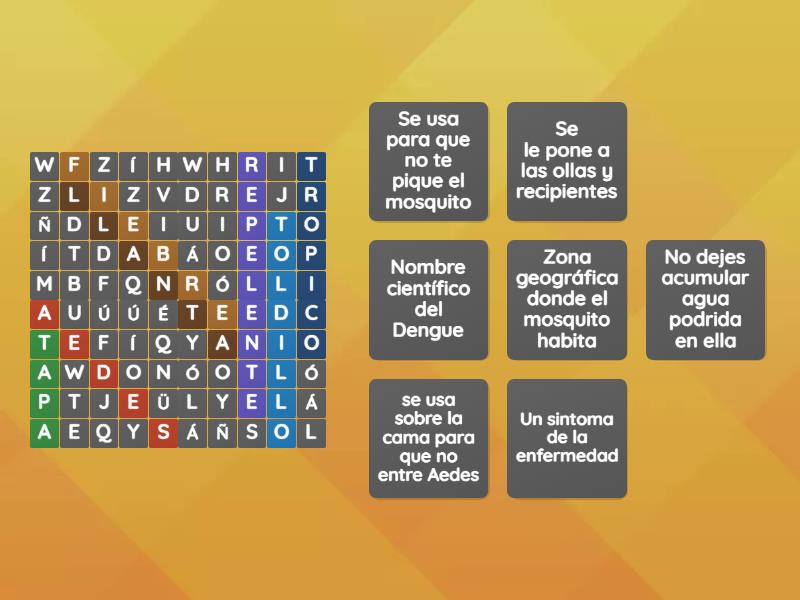 Sopa de letras sobre el Dengue - Wordsearch