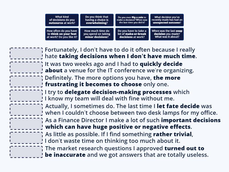 DECISIONS - IDIOMS - Une las parejas