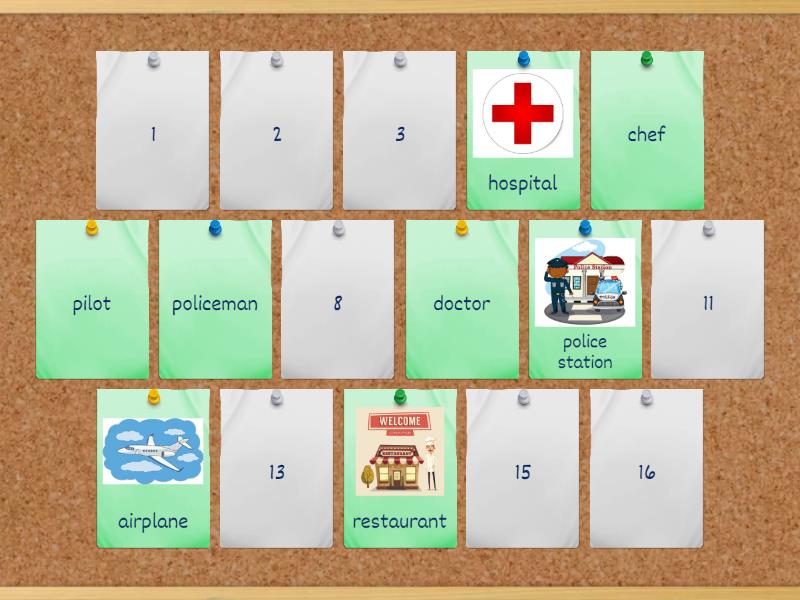 Match the profession to where they work. - Matching pairs