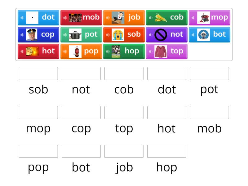 Phonics Practice: ob/ot/op - Match up