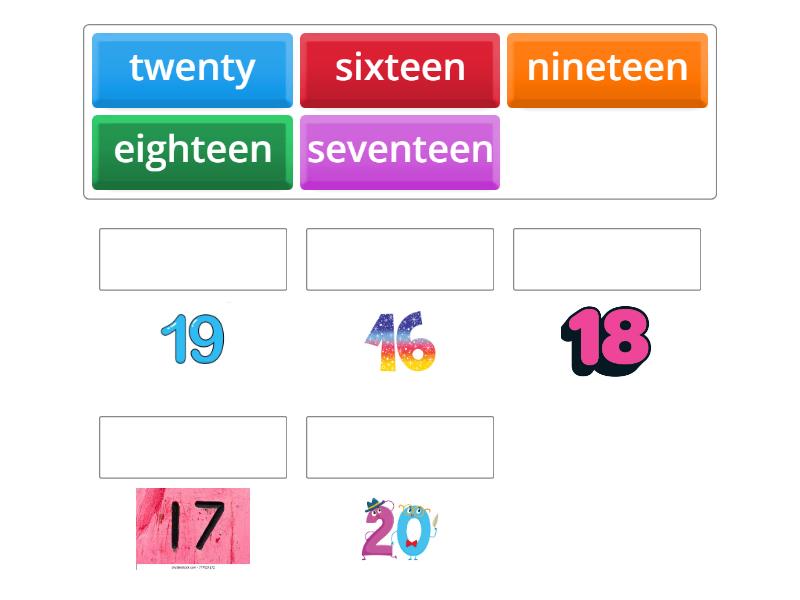 numbers 16-20 - Match up