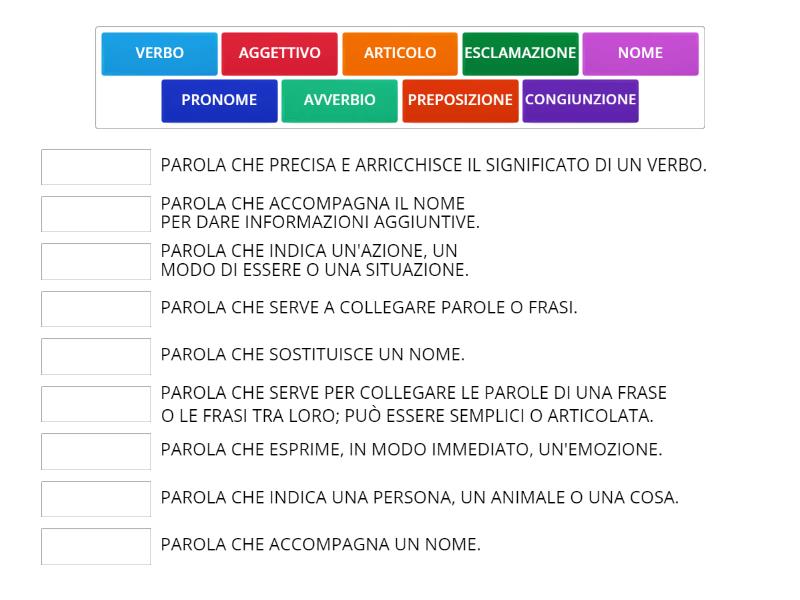 LE PARTI DEL DISCORSO - Match up