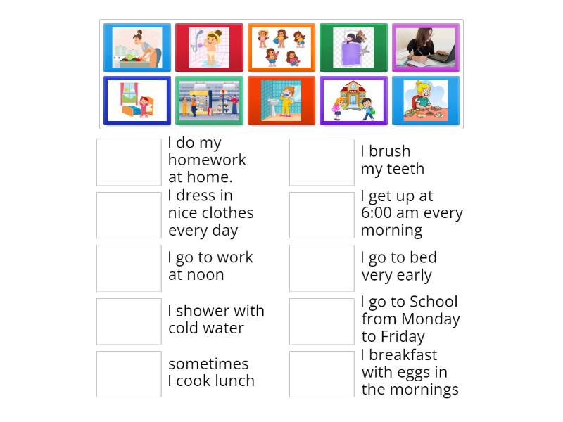 Vocabulary the my daily routine - Une las parejas