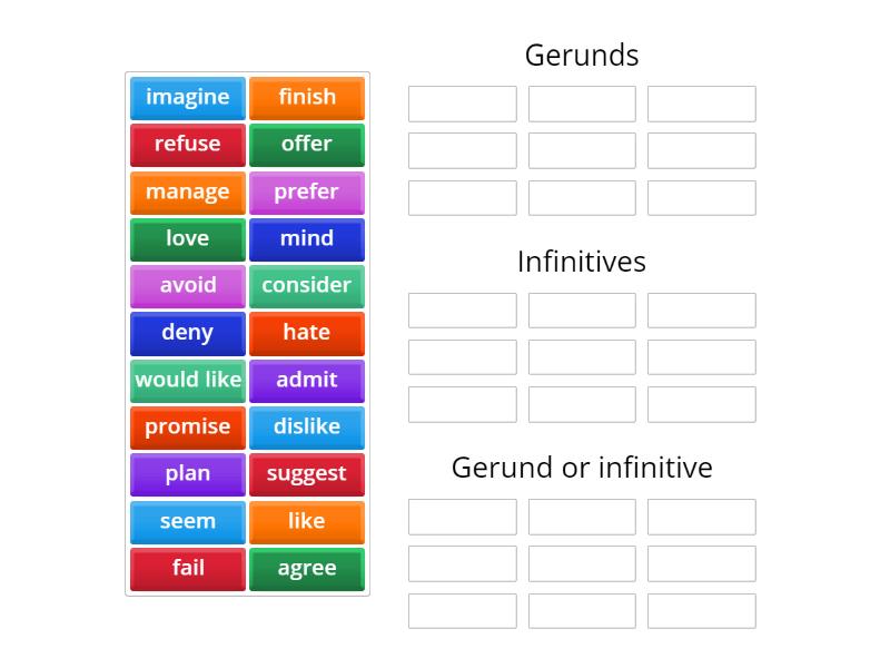 Gerunds vs infinitives - Group sort