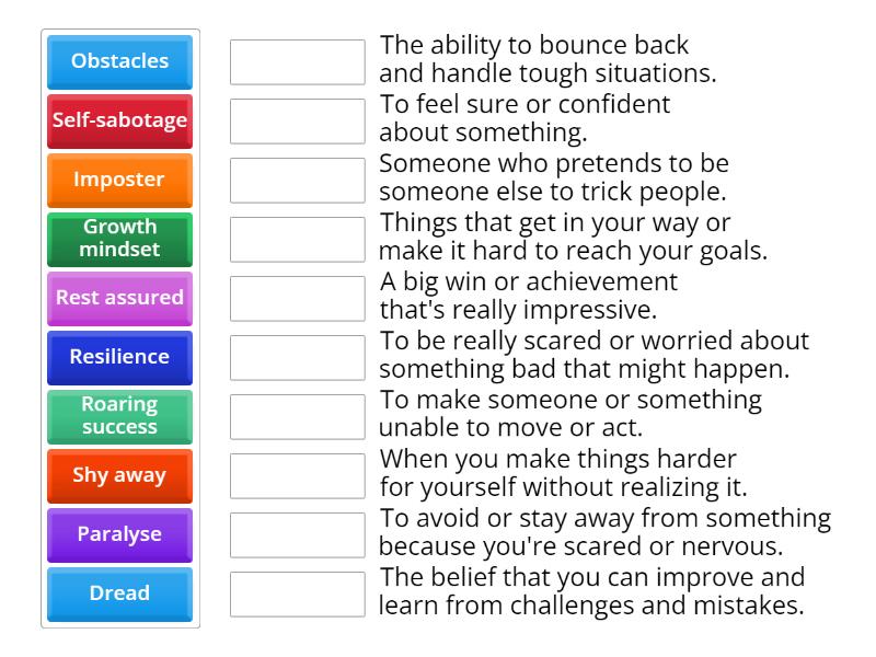 Fear of Failure Reading Vocabulary - Match up