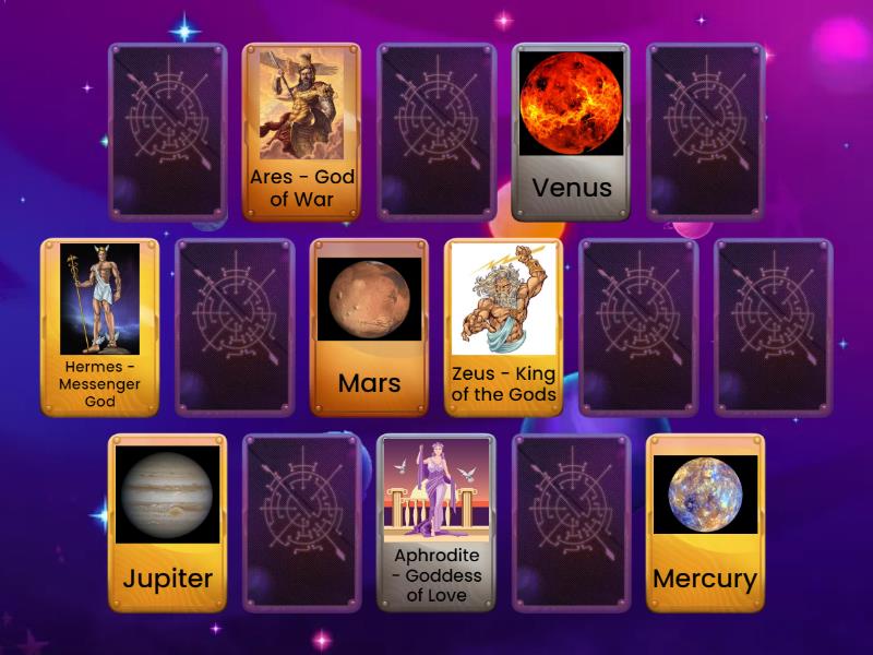 Planets - Greek Gods Memory Matching Game - Matching pairs