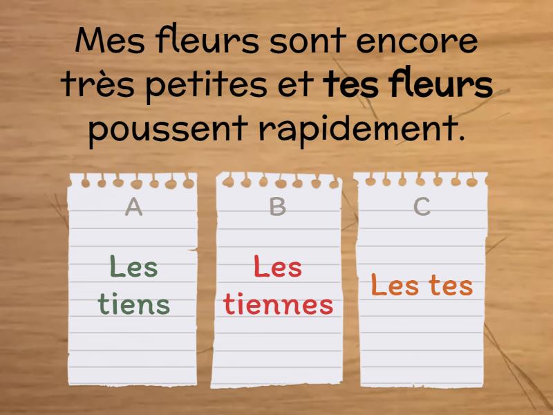 Remplacez les mots en gras par les pronoms possessifs - Quiz Remplacez les mots en gras par les pronoms possessifs - Quiz