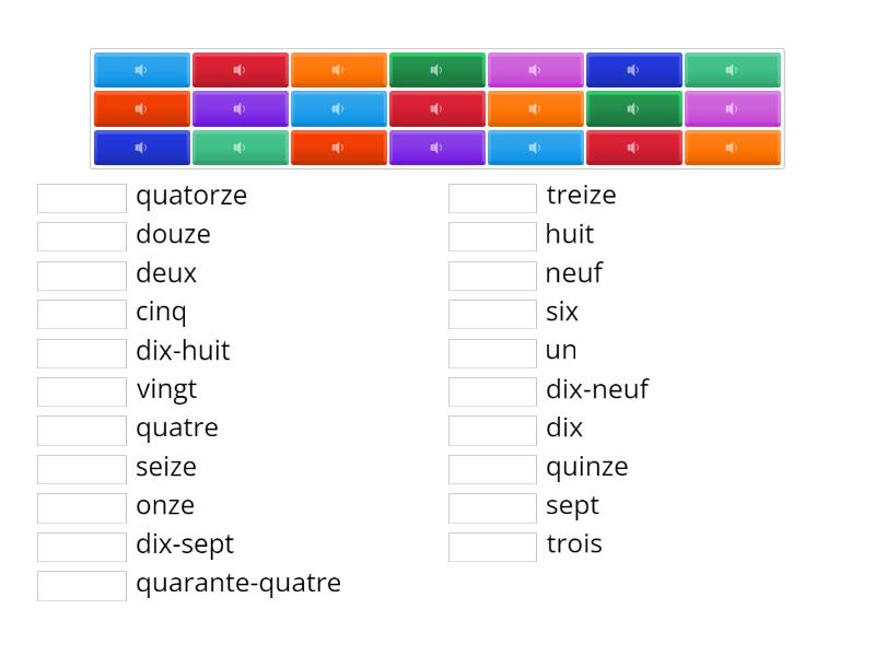 French Numbers 1-20 - Match up