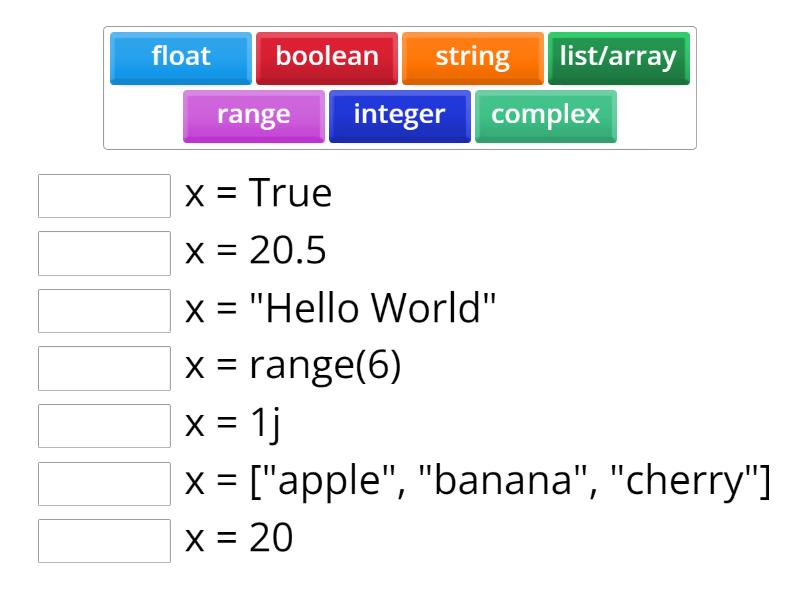 Data Types Python Match Up 