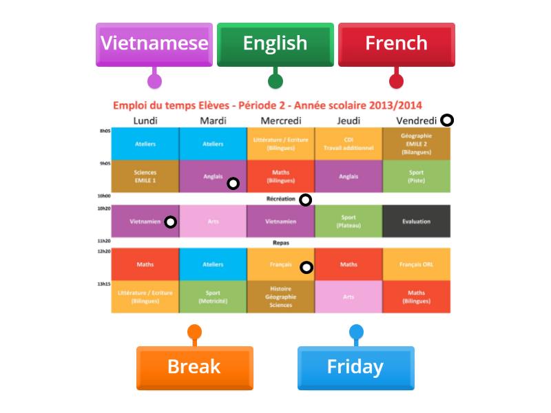 Mon emploi du temps - Labelled diagram