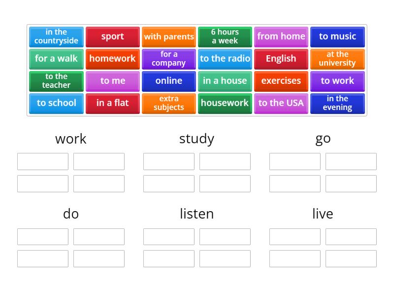 EF Elementary unit 5A, Verb phrases, group - Group sort