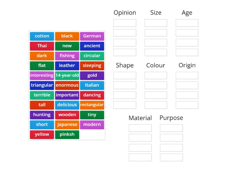 Order of Adjectives - Group sort