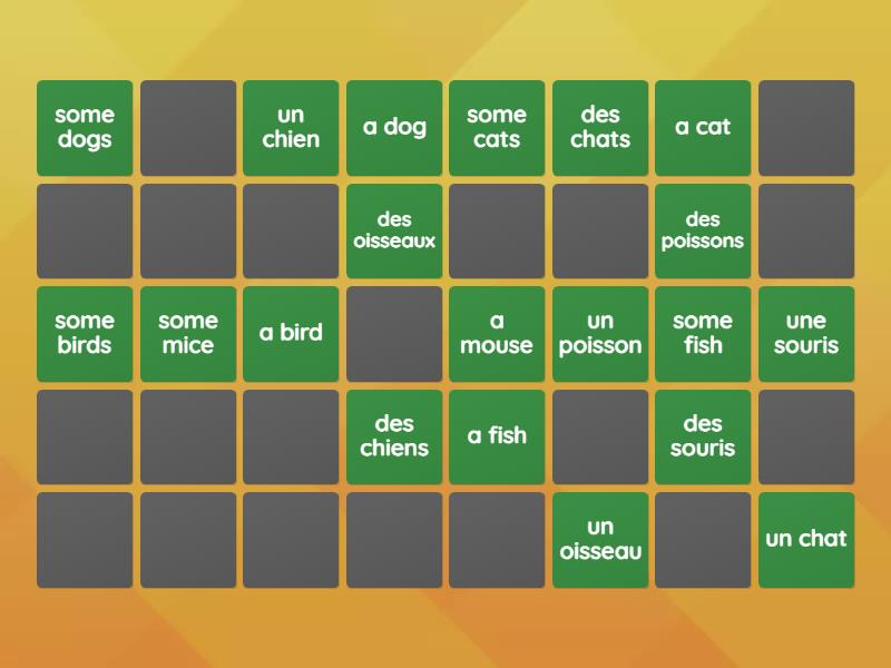 les animaux -singular and plurals - Matching pairs