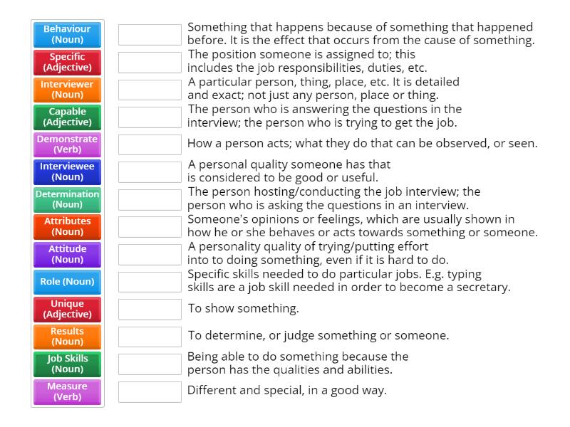 Vocabulary - Job Interviews - Match up