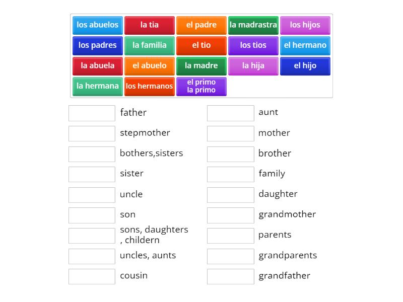 spanish words- family members - Match up