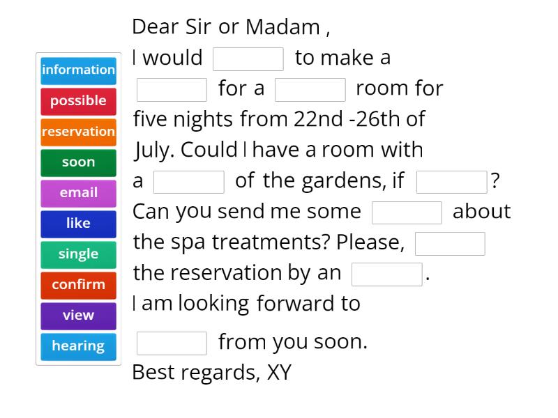 C4 Reservation letter C4 COMMUNICATION - Complete the sentence