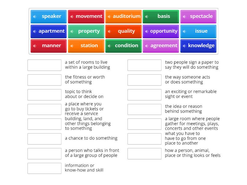 Year 4 Vocabulary List 1 - Match up