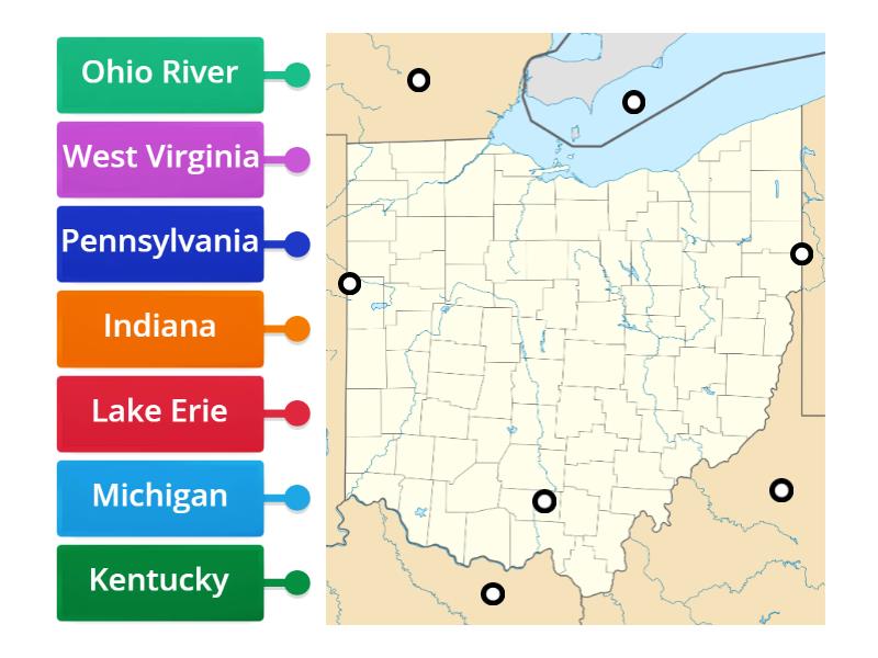 Ohio-Border States and Bodies of Water - Labelled diagram