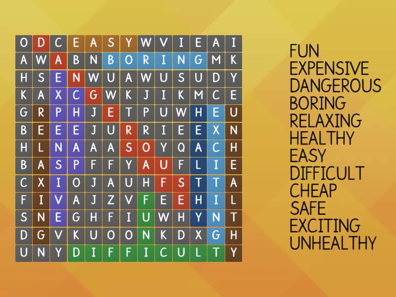 Adjectives to describe hobbies - Wordsearch