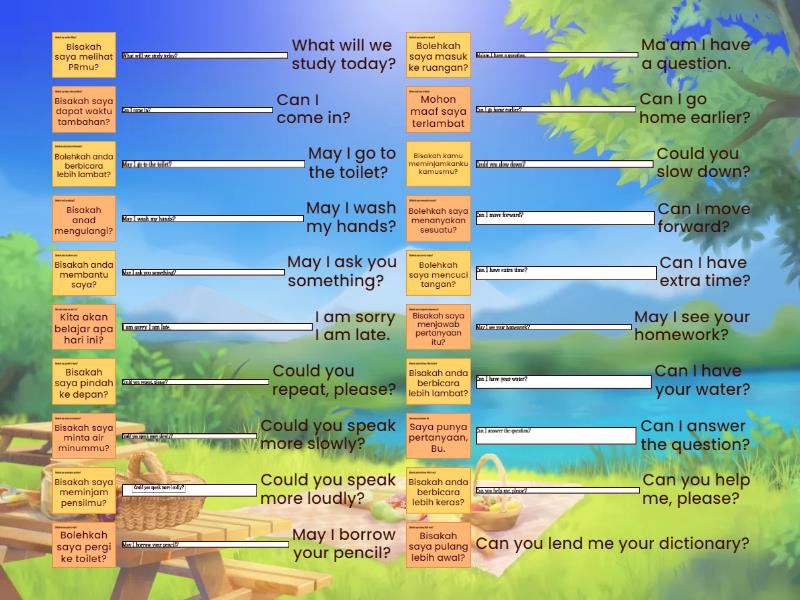 Classroom Language - Match up