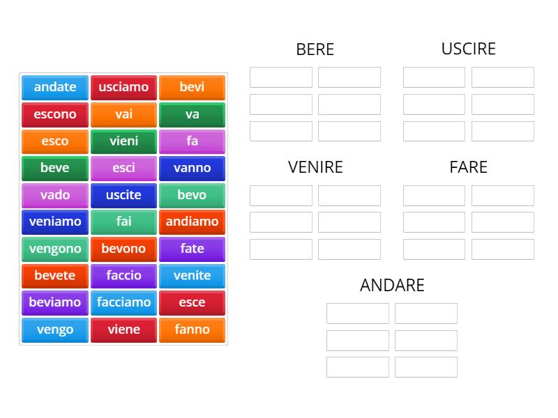 bere - uscire - venire- andare -fare - Group sort