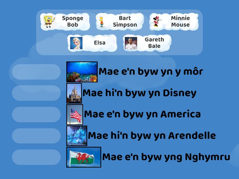 Ble mae e'n/hi'n byw? - Match up