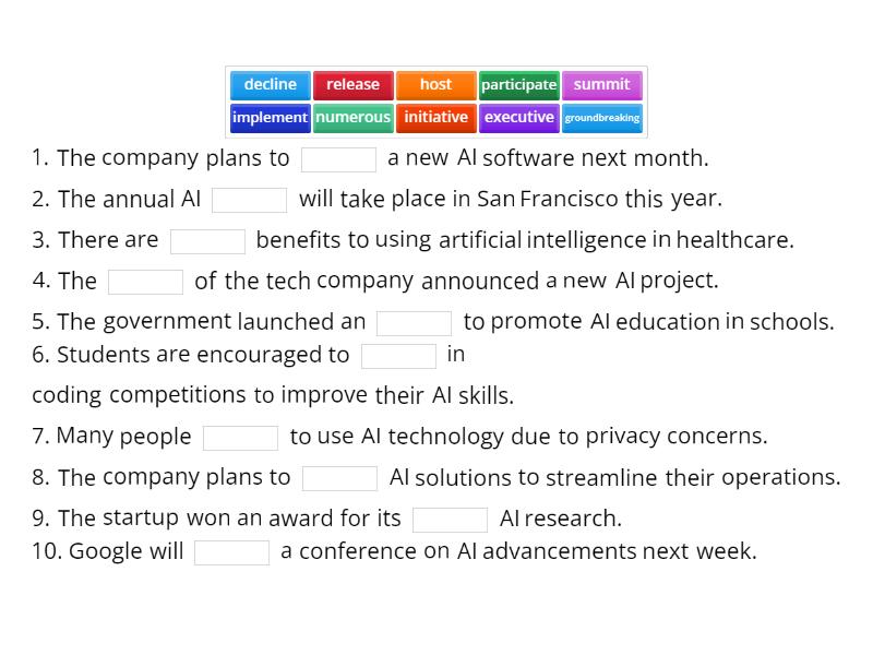 Artificial intelligence part 1 - Complete the sentence