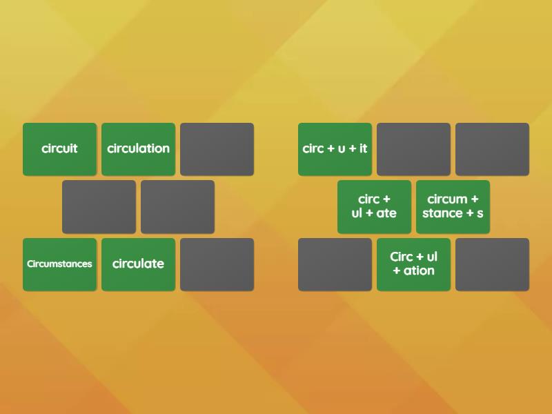 Root word - circ - morpheme match up - Matching pairs