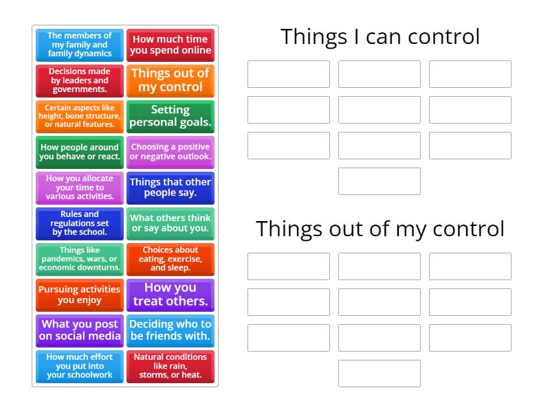 Things I control VS Things out of my control - Group sort