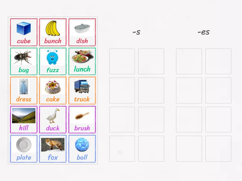 2-1 OG SDS Lesson - Suffixes Noun Plural -s and -es Word Sort - Ordenar ...