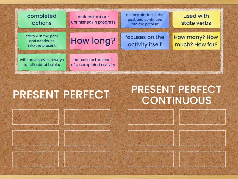 PRESENT PRESEFT AND PRESENT PERFECT CONTINUOUS - Group sort