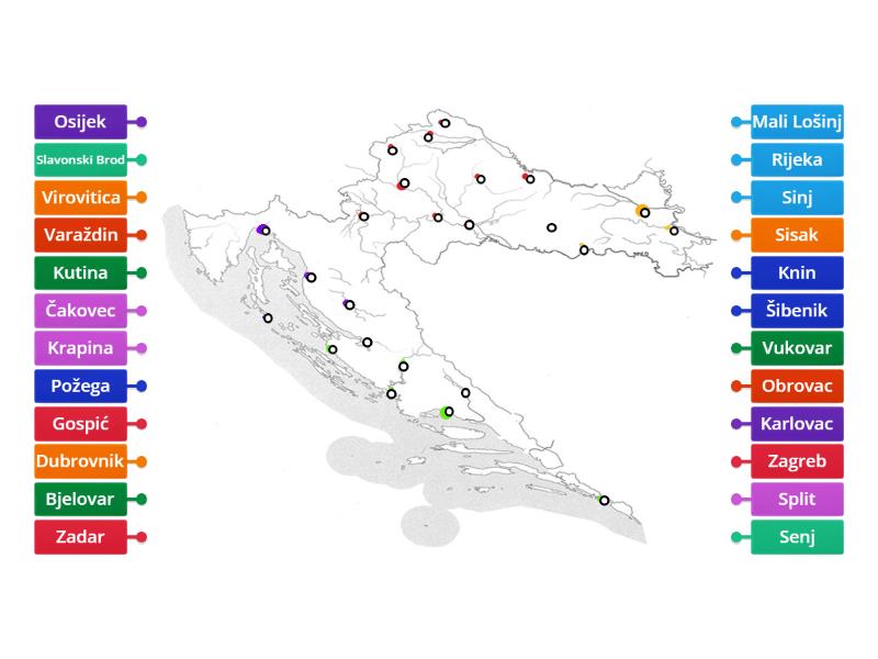 Gradovi makroregija Hrvatske - Labelled diagram