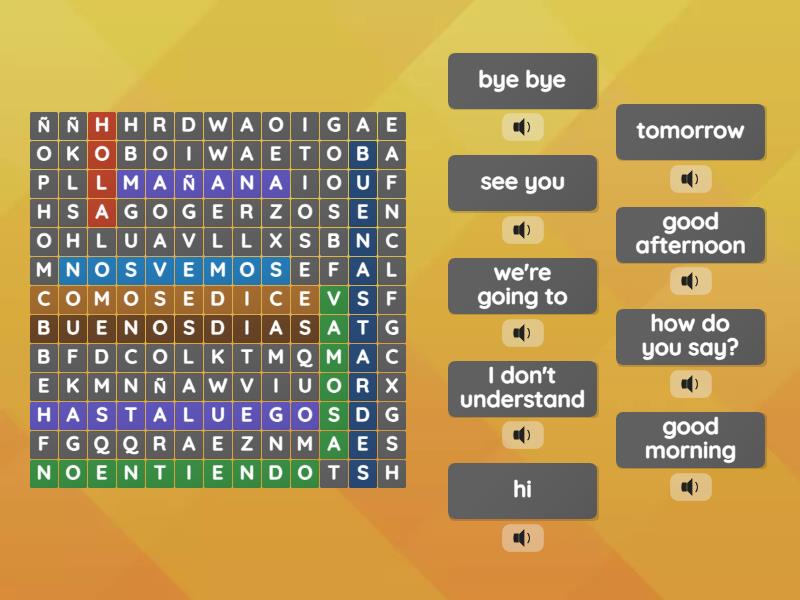 class and good bye and hello - Wordsearch