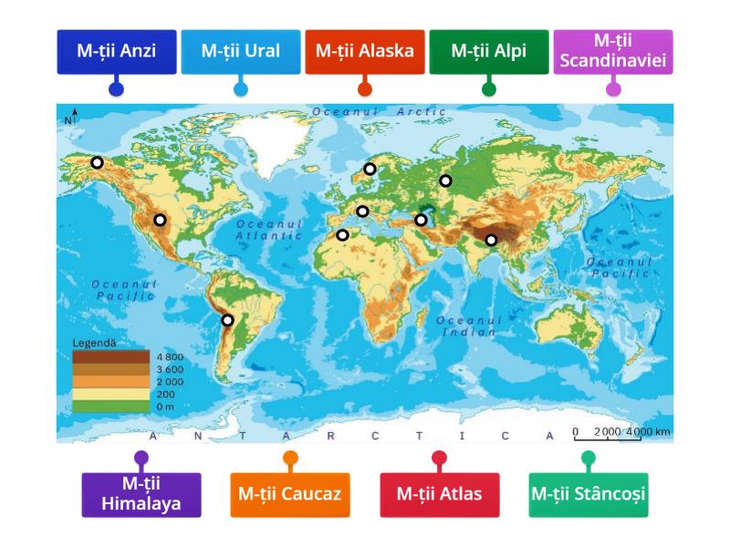 Harta fizică a lumii - munți2 - Diagramă etichetată