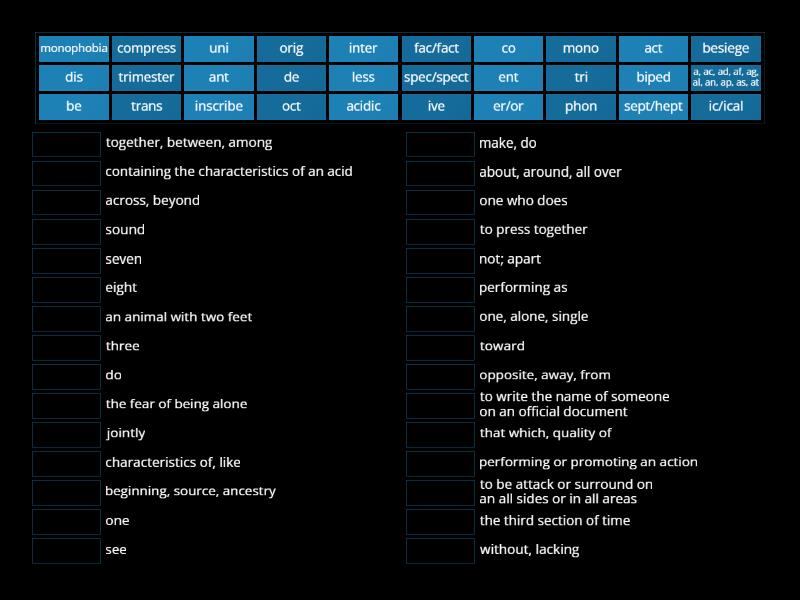 Grade 6 Word Study Lists 1-16 PART 2 - Match up