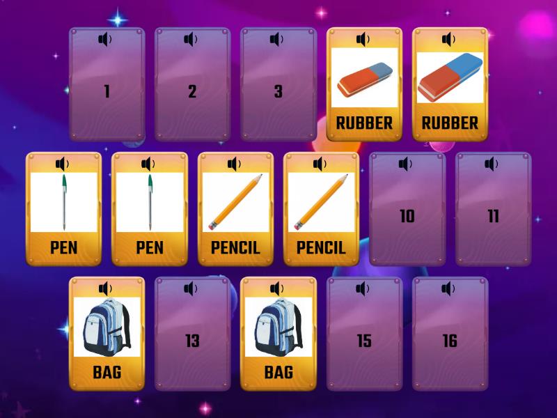 School Objects - memory game - Matching pairs