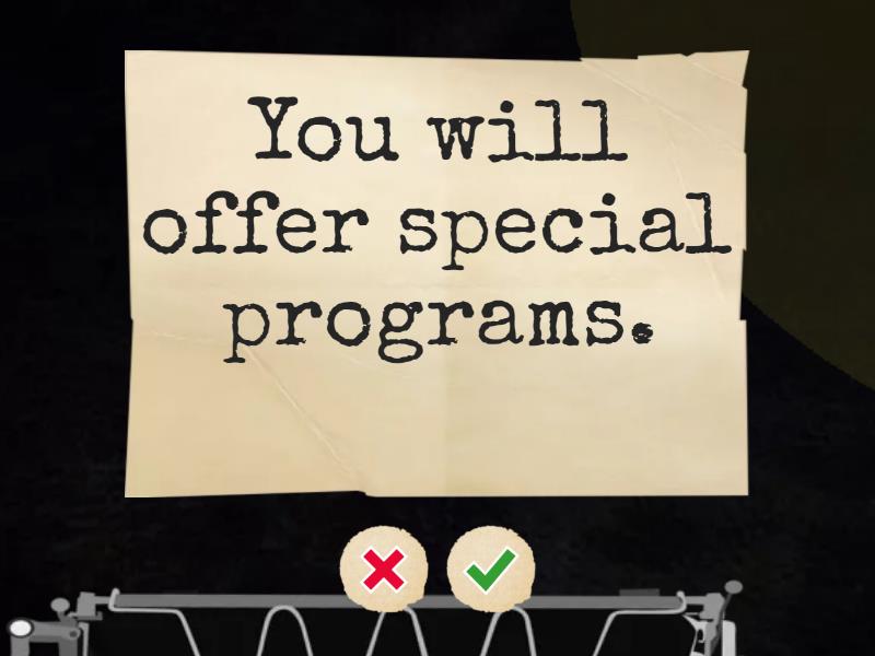 I will offer special programs. to offer special programs - Flash cards