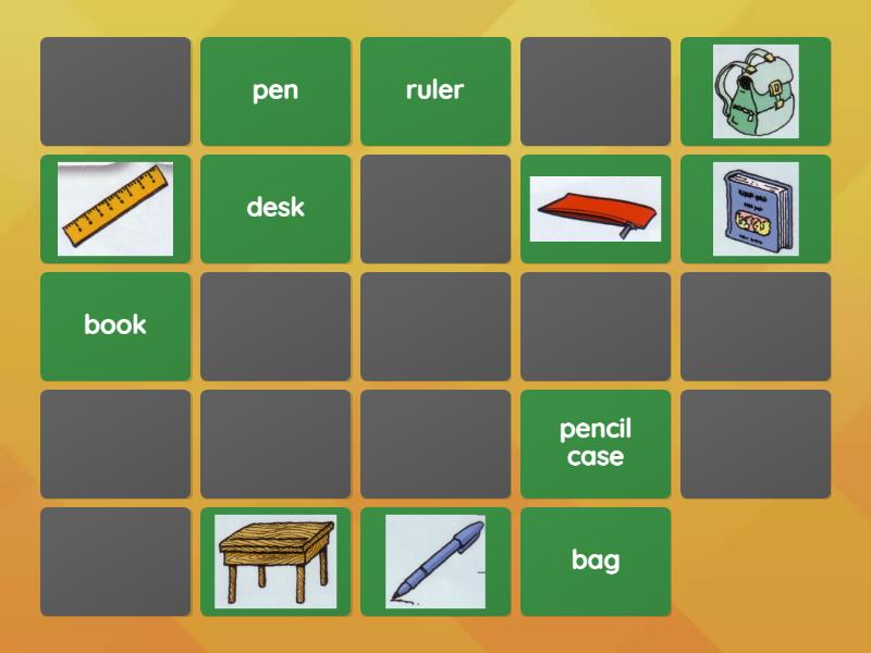 Memory game, Classroom objects - Parejas