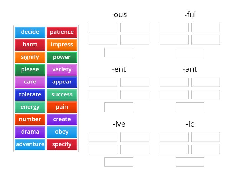 Adjective suffixes - Group sort