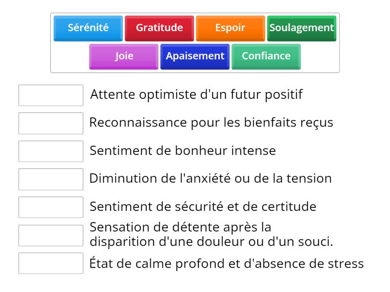 Associez chaque mot avec sa définition - Match up