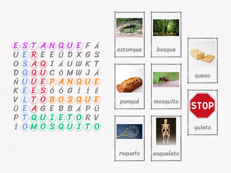 Palabras con que - qui - Wordsearch