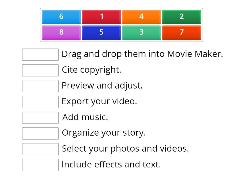 "Movie Maker Adventure: Sequencing the Steps" - Match up