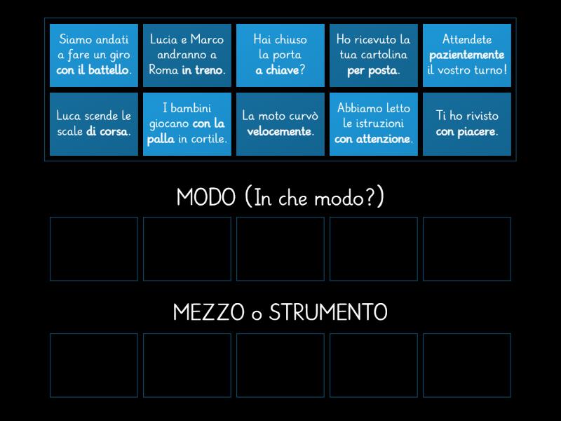 COMPLEMENTO di MODO o COMPLEMENTO di MEZZO - Organizza per gruppo