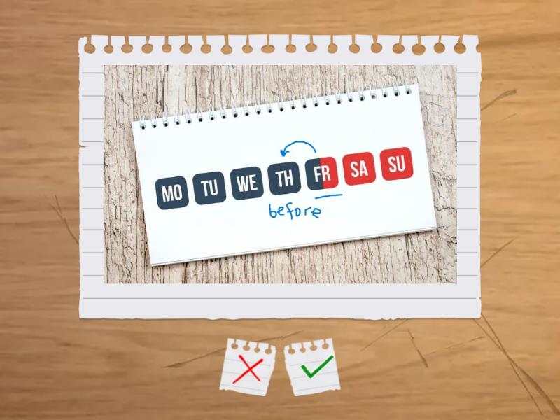 the day before/after - Flash cards