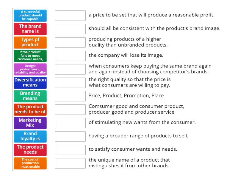 UNIT 12-The Marketing Mix: Product - Match up